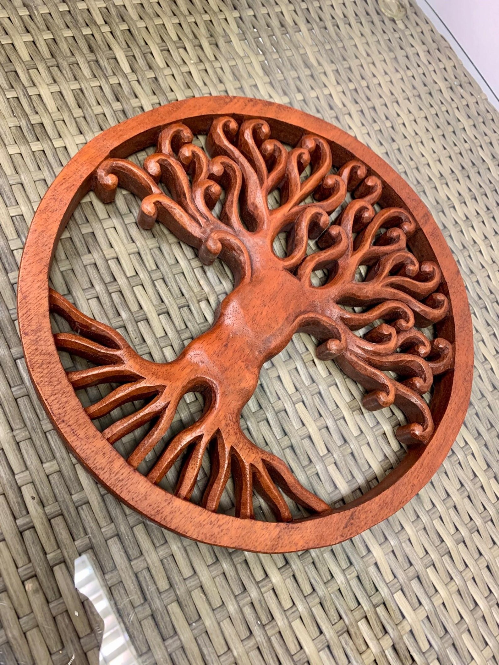 Tree of Life Wood Carving Plaque Wall Art Wooden Carved Circle Home ...