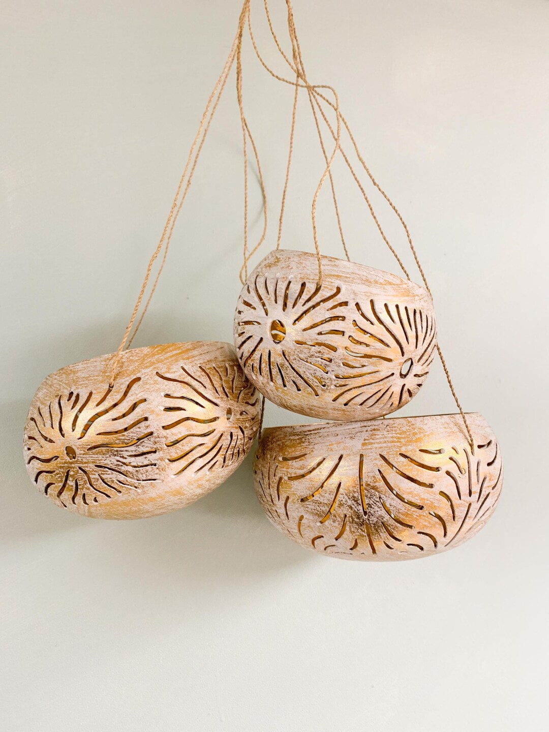 Coconut Shell Hanging Candle Holders White - Set of Three - Etsy