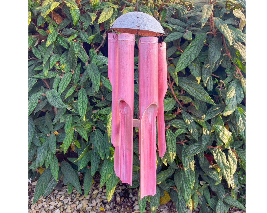 Pink Bamboo Windchime Handmade Coconut Bamboo Garden Wind Chime Hanging ...