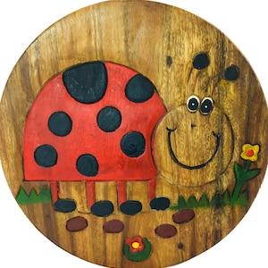 Childrens Wooden Stool Novelty Ladybird Design Kids Stool Step Chair ...