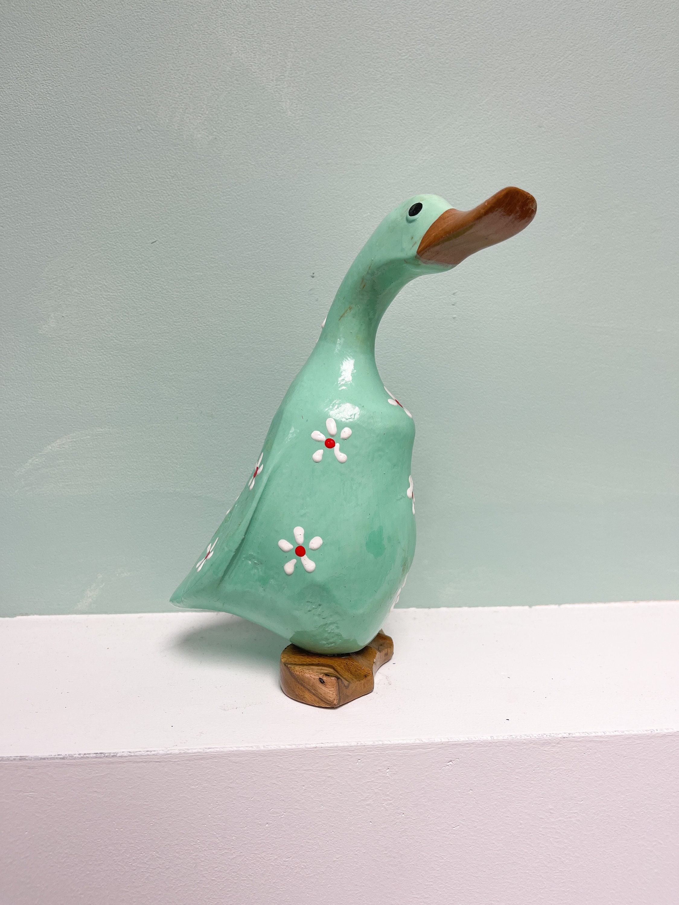 Hand Carved Duck Ornament With a Flowers Green Yellow or Blue - Etsy UK