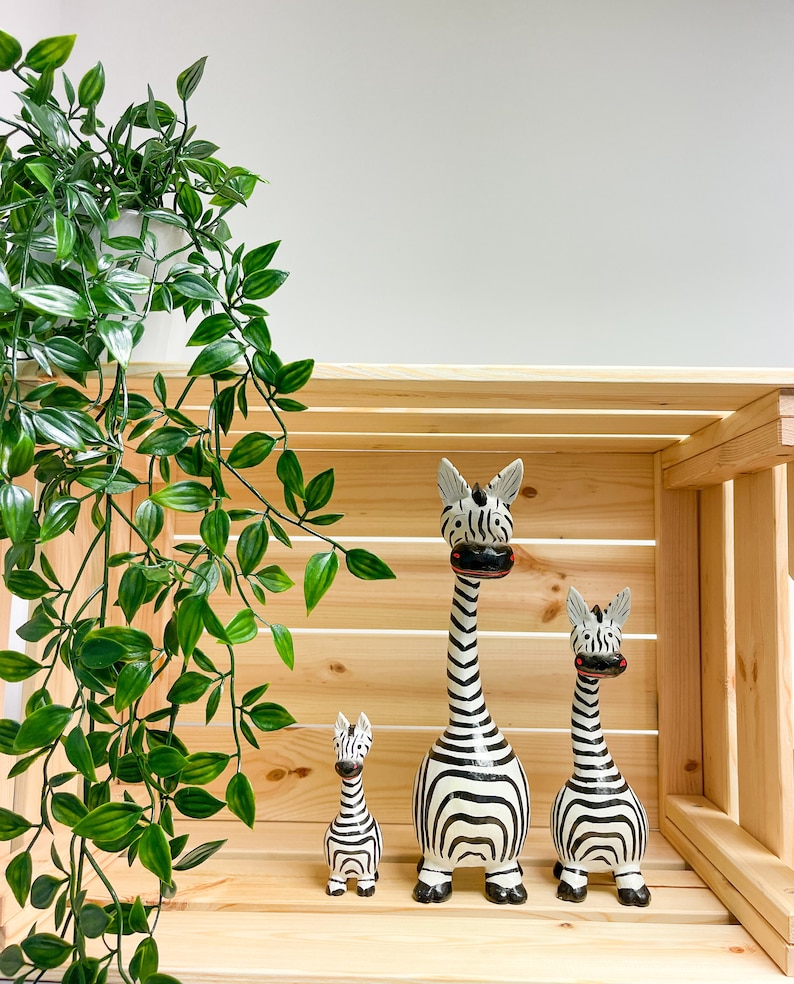 Wooden Zebra Statue - Black and White Wood Hand Carved Decorative ...