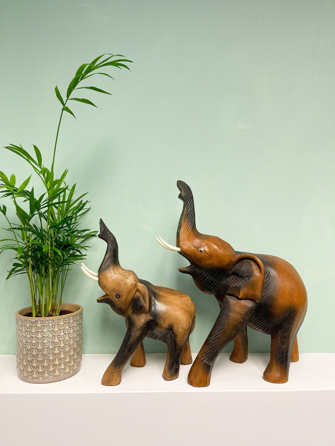 Hand Carved Wooden Elephant Trunk up Fair Trade Various Sizes Hand ...
