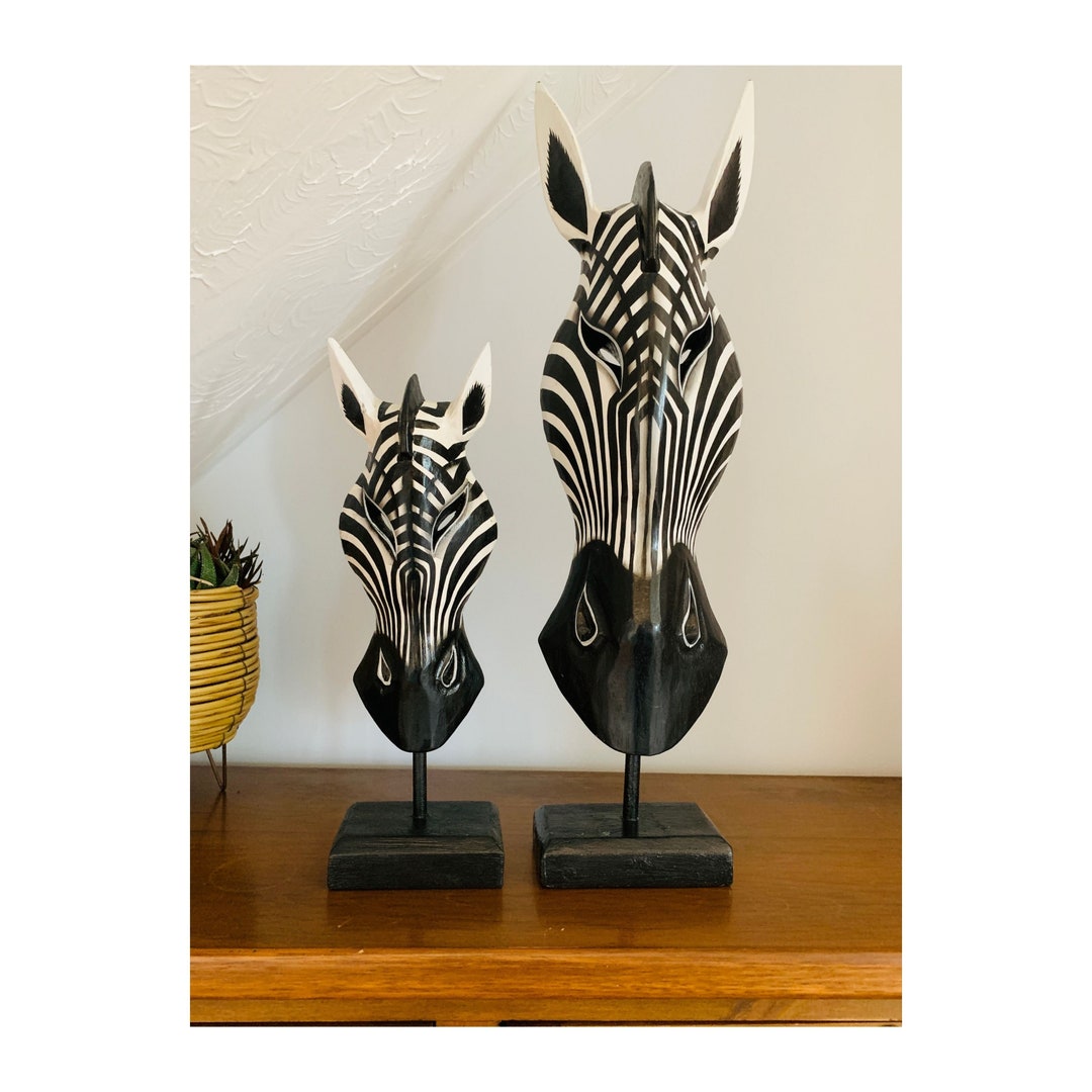Zebra Mask Natural on Plinth Wooden Hand Carved Art Fair Trade Hand ...
