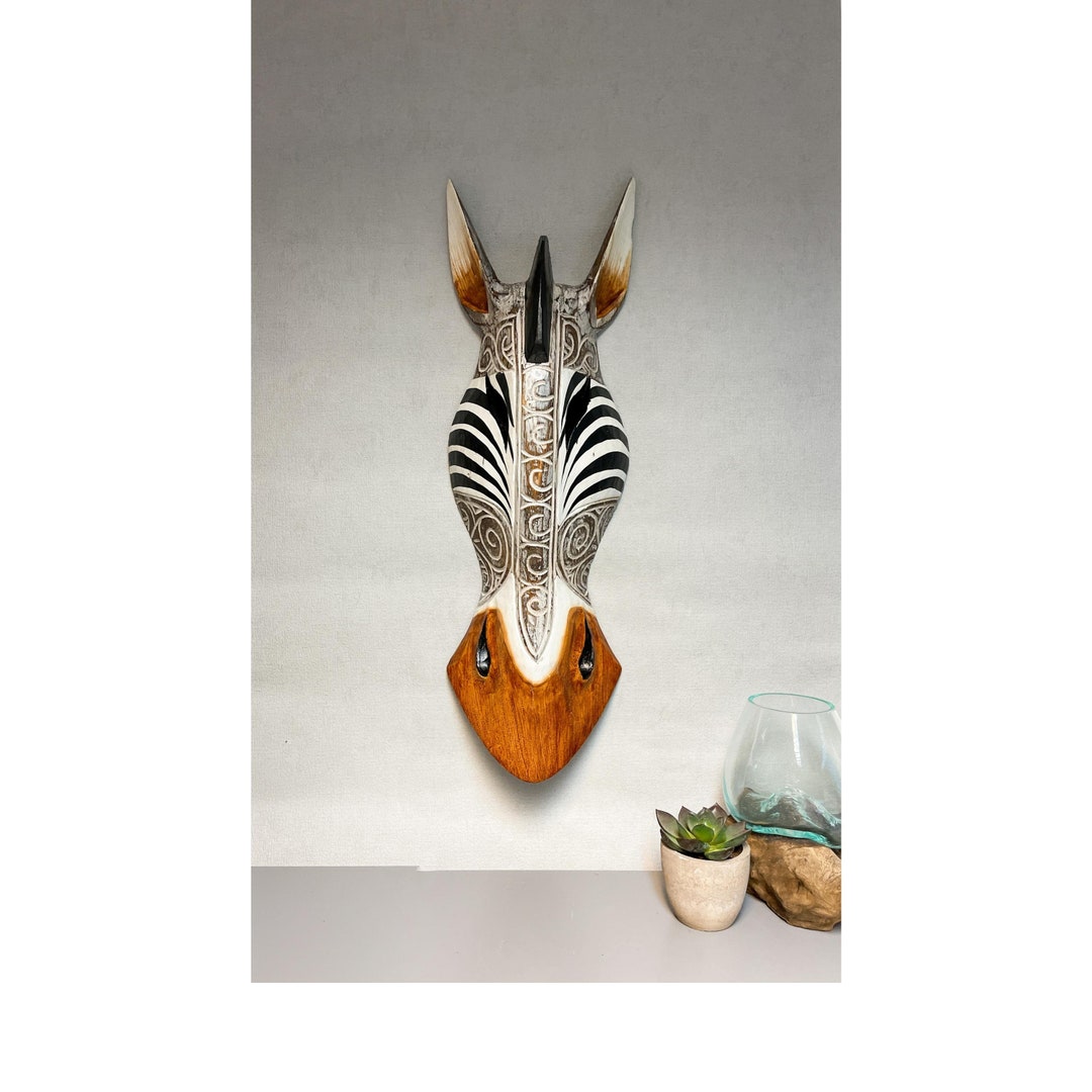Zebra Mask White Wave Wooden Hand Carved Wall Hanging Art Fair Trade ...