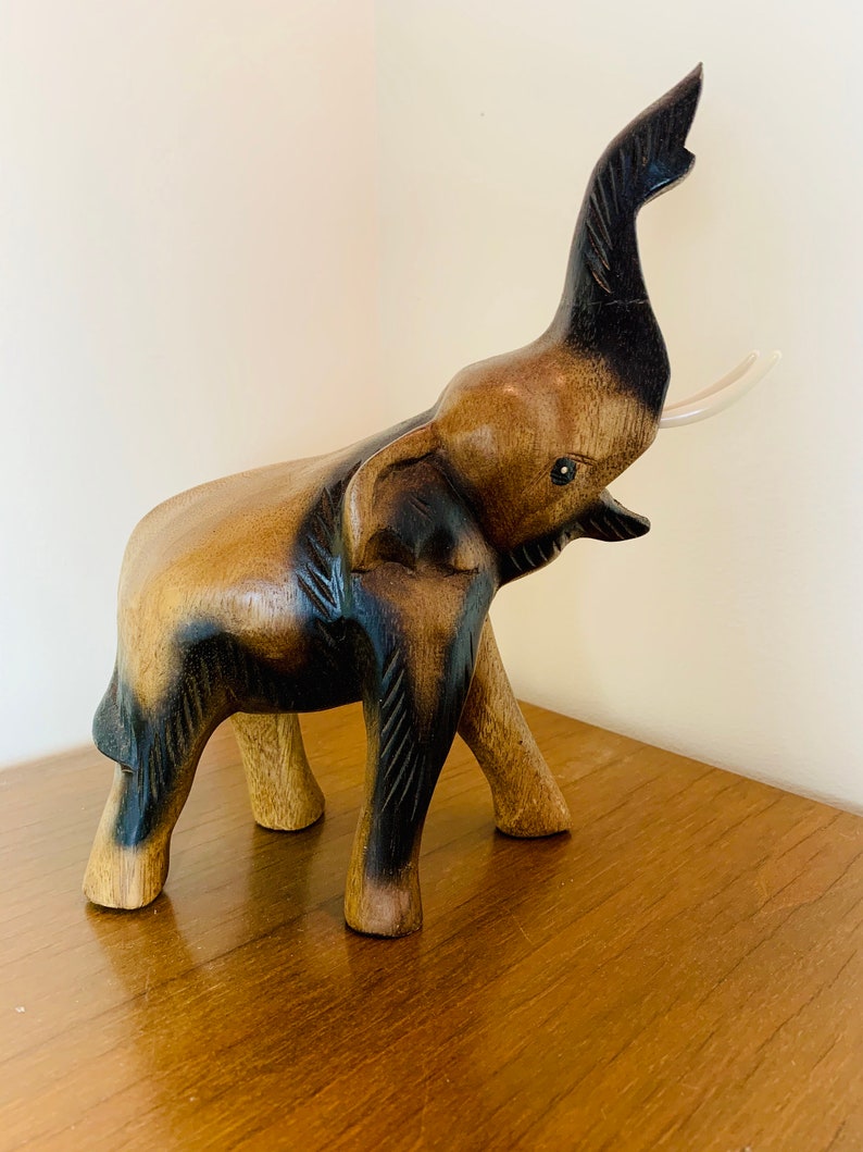 Hand Carved Wooden Elephant Trunk up Fair Trade Various Sizes Hand ...