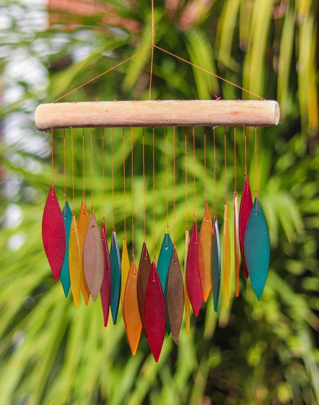 Glass Wind Chime Autumn Fall Colours Multicoloured Leaves Windchime ...