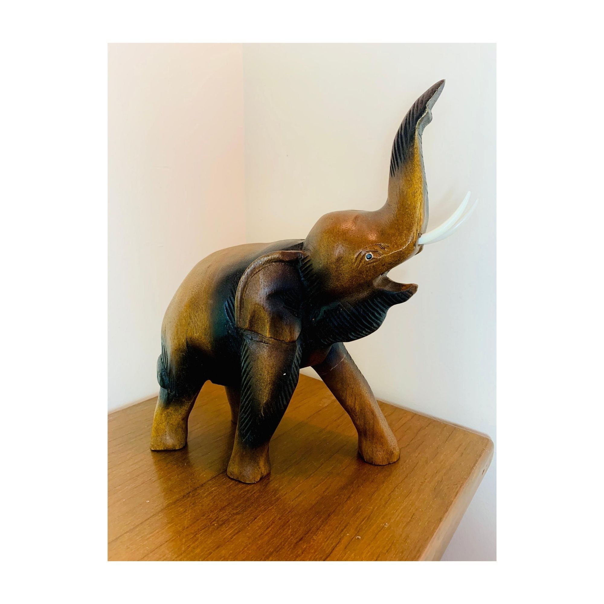 Hand Carved Wooden Elephant Trunk up Fair Trade Various Sizes Hand ...