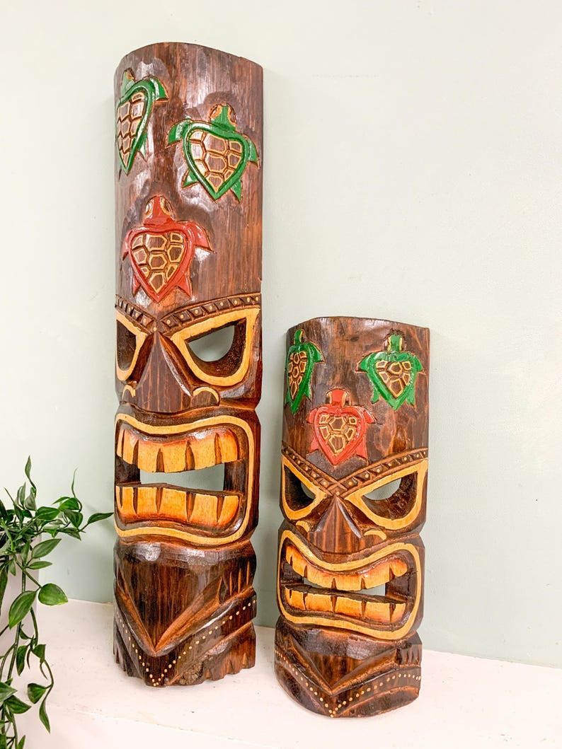 Hawaiian Tiki Mask Wall Hanging - Hand Carved Albesia Wood Decoration ...