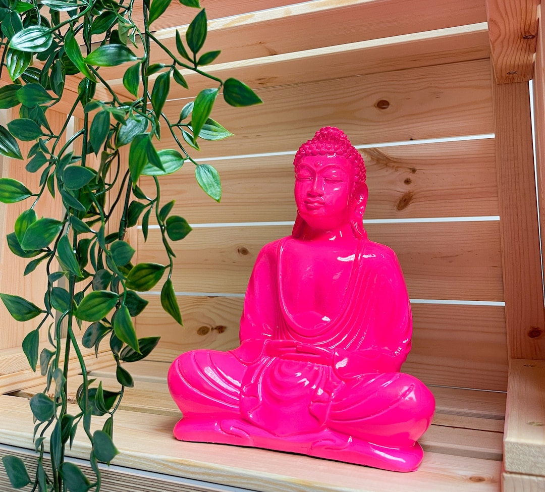 Pink Buddha Ornament Meditating Sitting Figure Statue Figurine Gloss ...