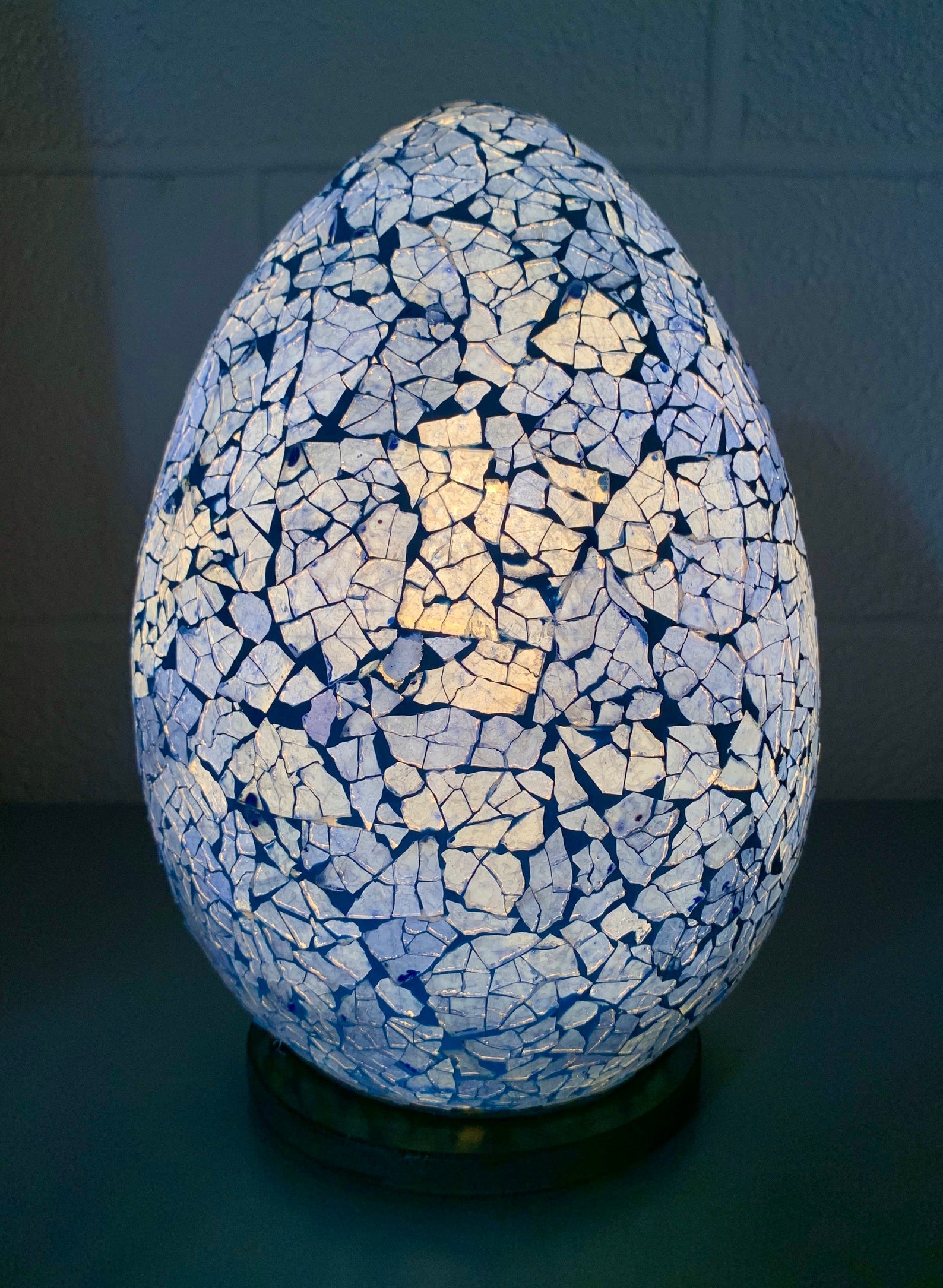 Mosaic Egg Shaped Lamp Blue Crackle Effect Desk Table Lamp | Etsy