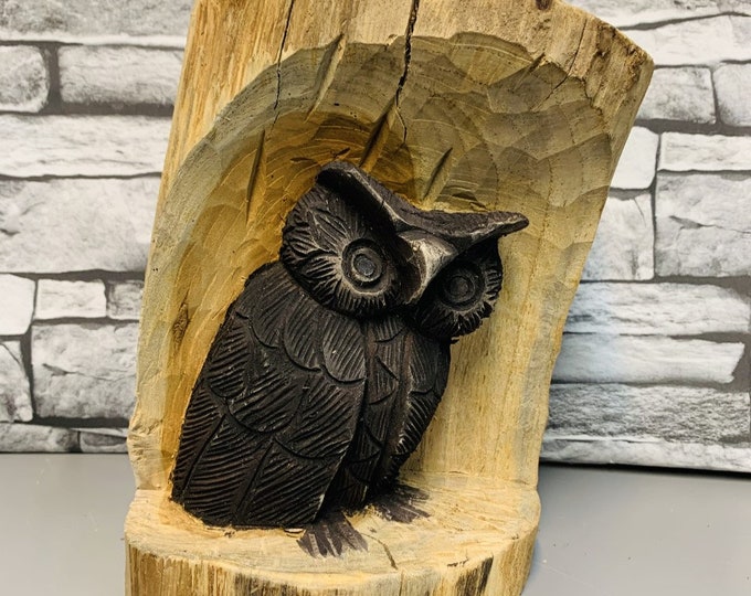 Carved Owl in Log Rustic Hand Carved Ornament Black Fair Trade - Etsy