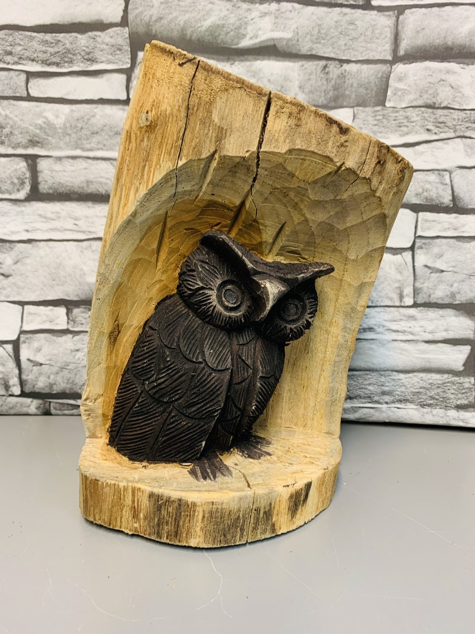 Carved Owl in Log Rustic Hand Carved Ornament Black Fair Trade - Etsy