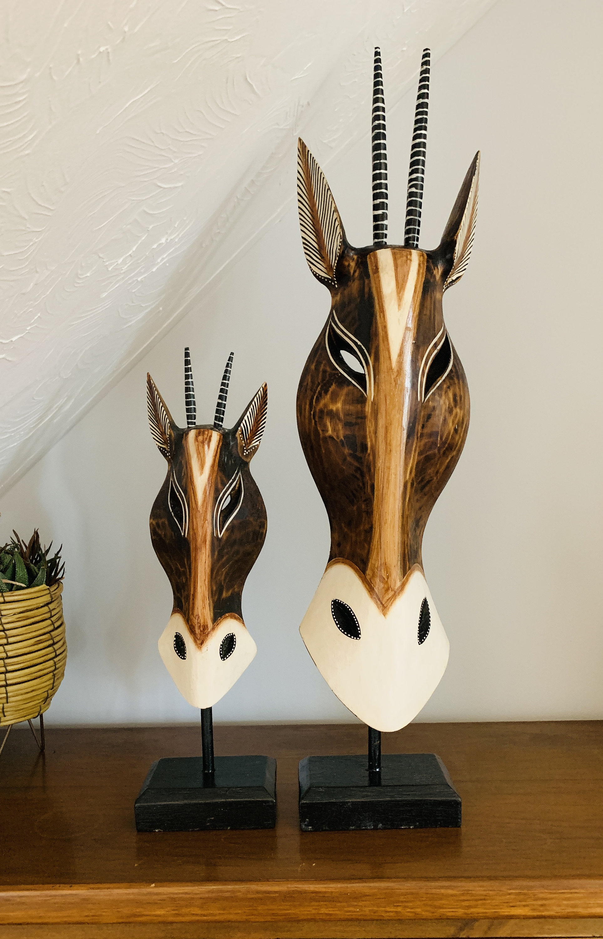 Wooden Animal Masks on Plinth Hand Carved Art Fair Trade Hand Painted ...