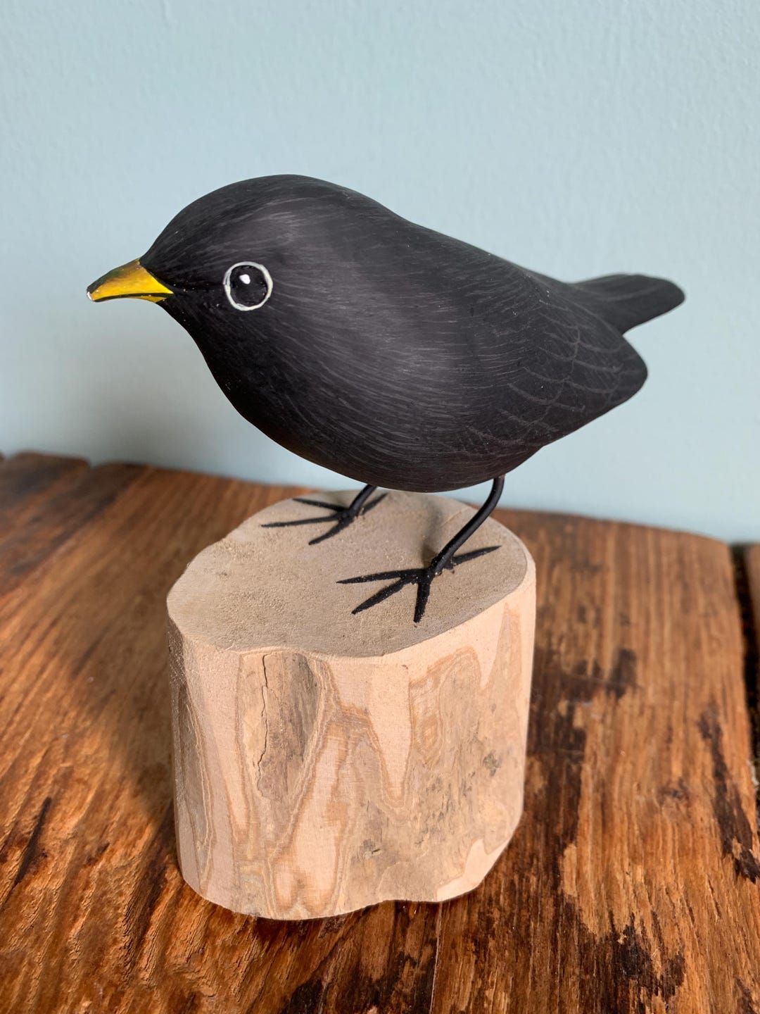 Blackbird Ornament Carving Figure Hand Carved Wood Garden Bird Watcher ...