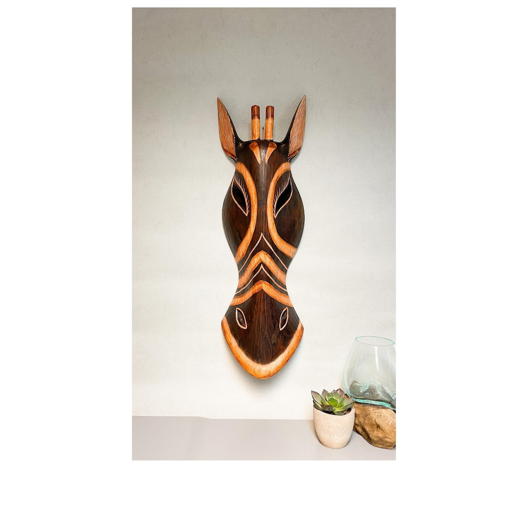 Zebra Mask Wooden Hand Carved Wall Hanging Art Fair Trade Hand Painted ...