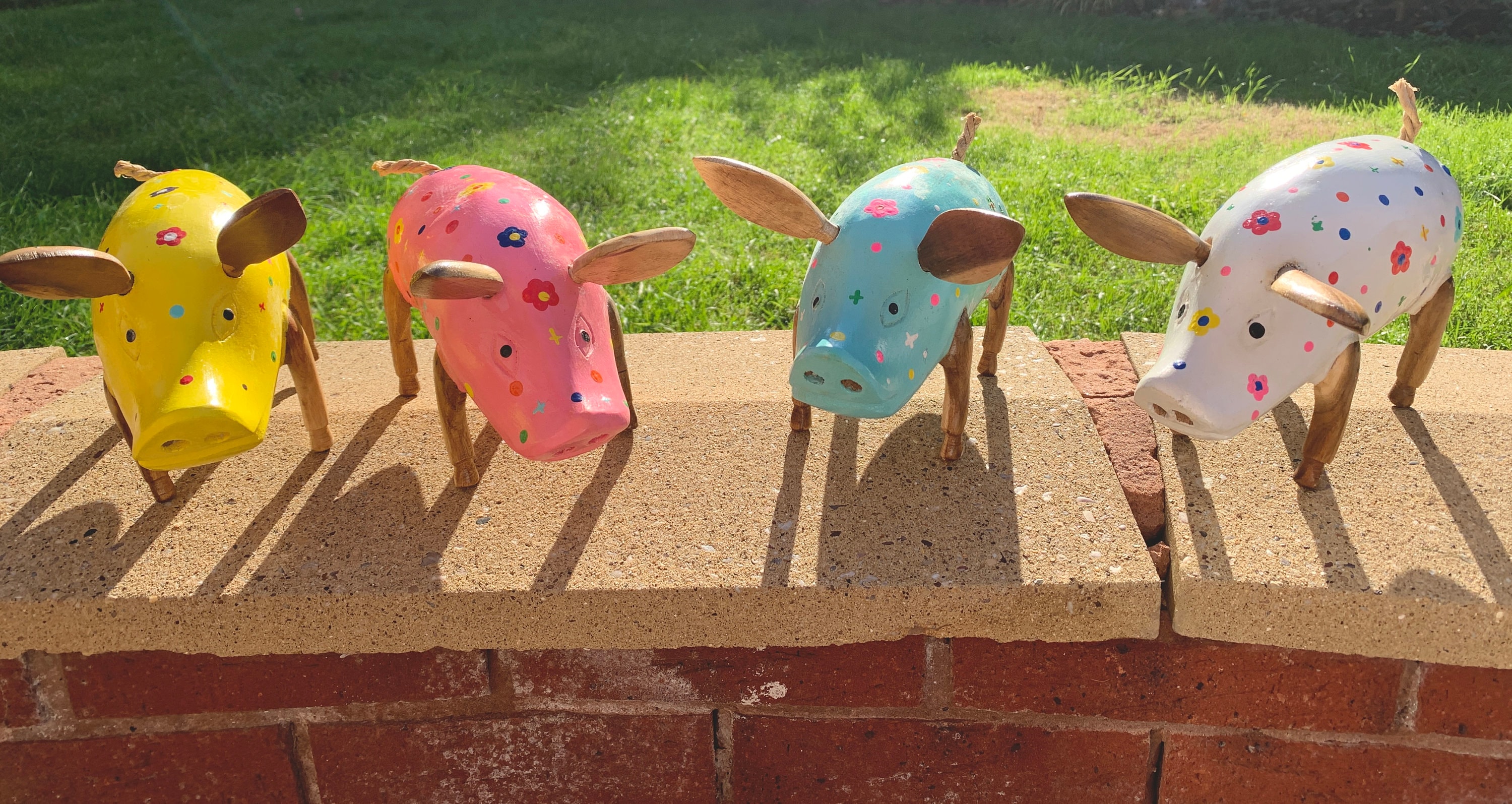 Wooden Coloured Pigs Hand Painted Pig Statues Bamboo Root - Etsy