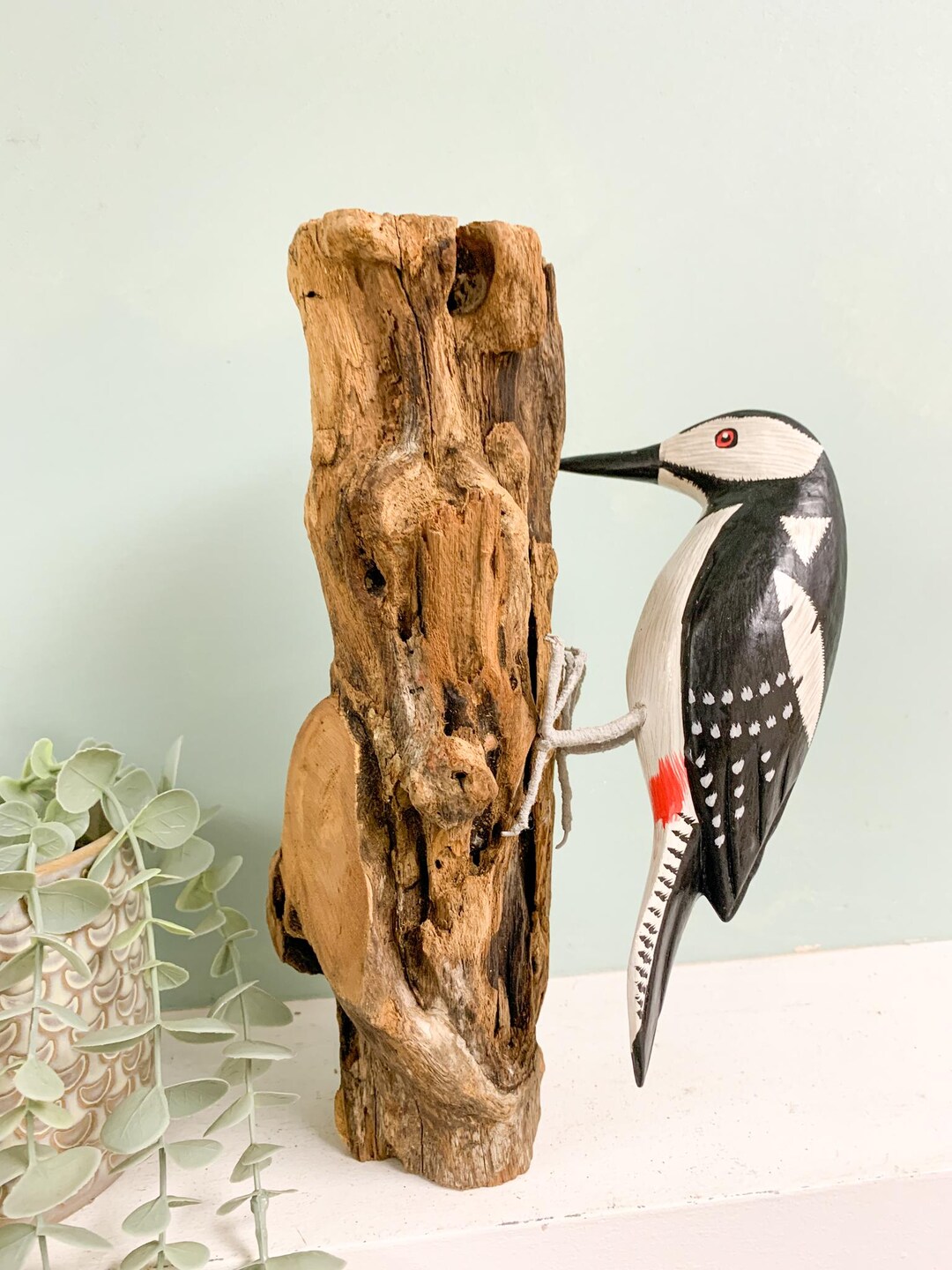 Great Spotted Woodpecker Wooden Ornament Hand Carved Statue Carving ...