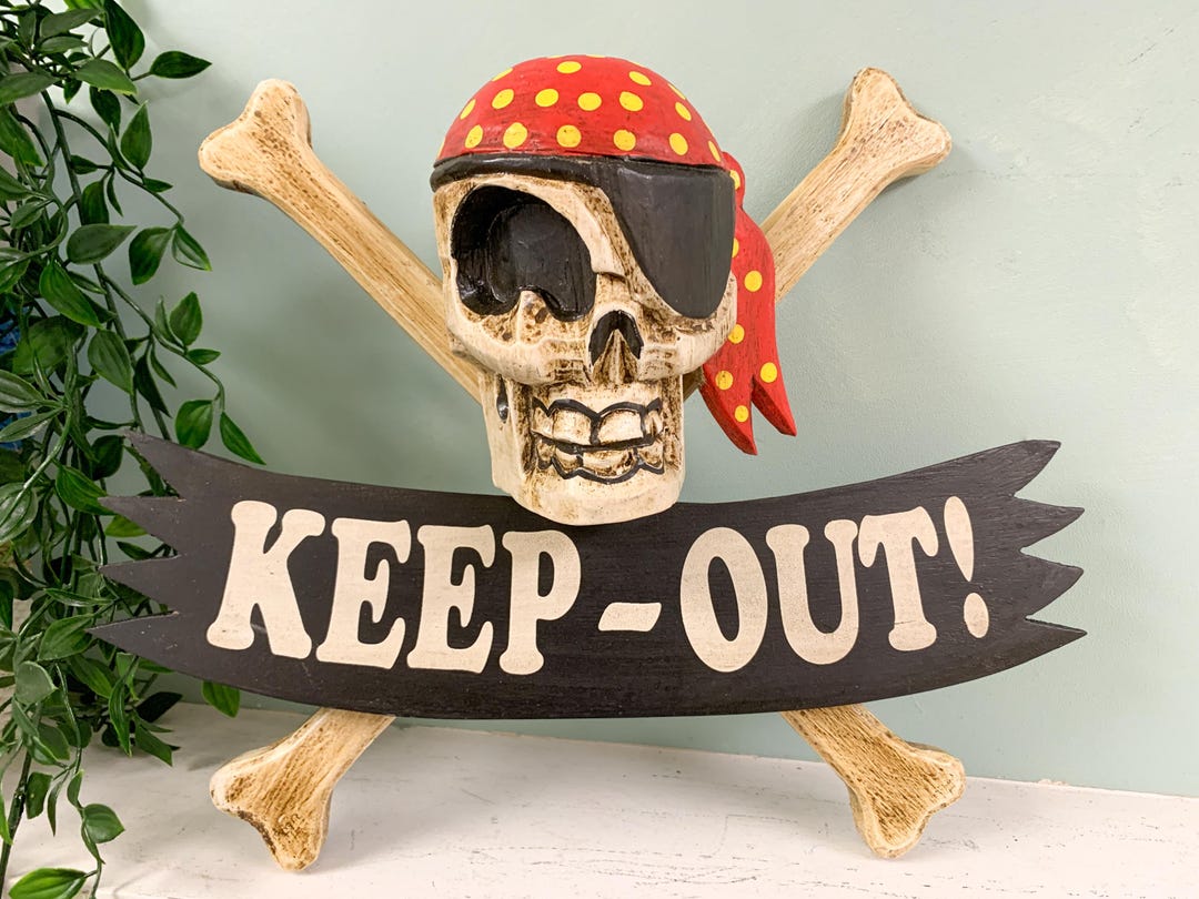Wooden Pirate Sign Keep Out Wall Hanging - Hand Carved Wood Decoration ...
