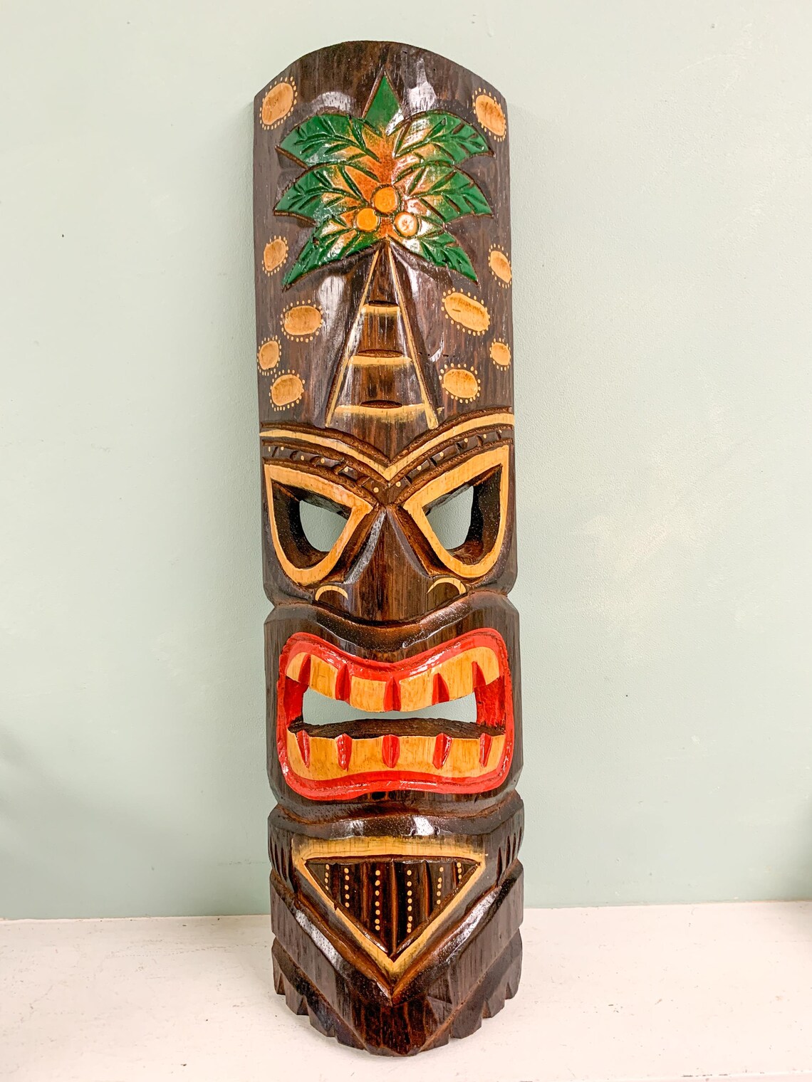 Hawaiian Tiki Mask Wall Hanging - Hand Carved Albesia Wood Decoration ...