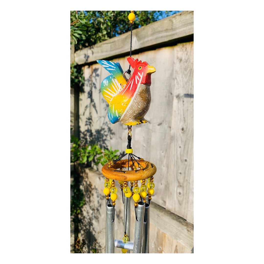Chicken Wind Chime - Bamboo & Aluminium - Handmade Hanging Accessory ...