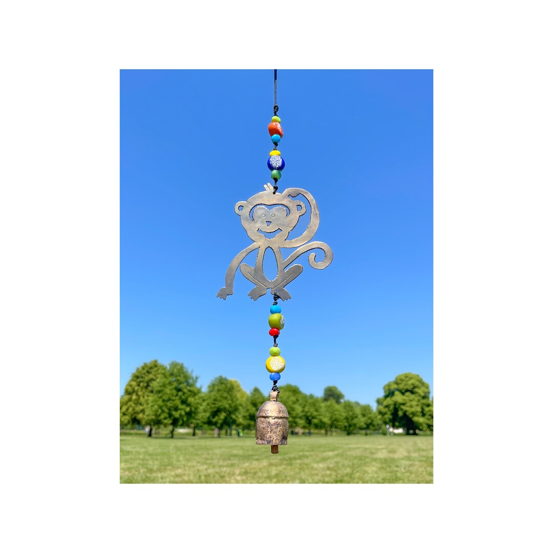 Monkey Iron Wind Chime With Multicoloured Rainbow Glass Beads Indoor ...