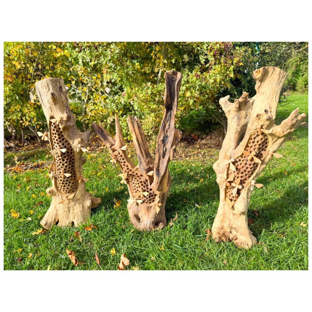 Extra Large Wooden Freestanding Bee Hotel With Eight Hand Carved ...