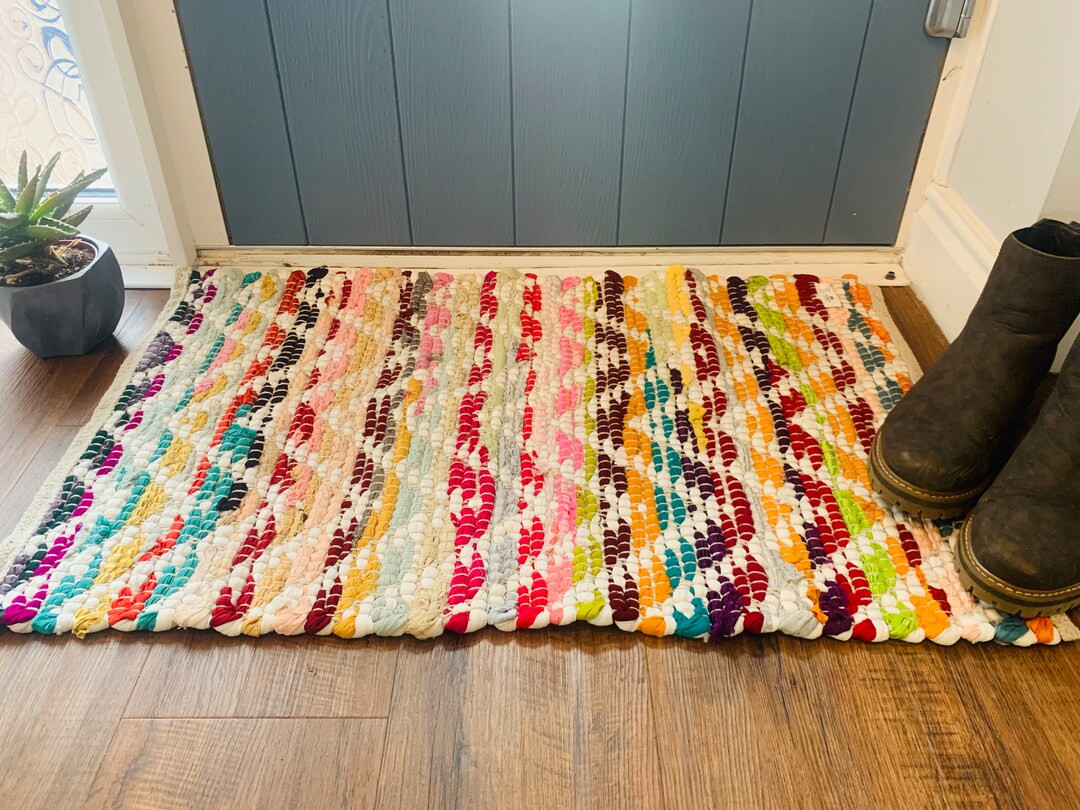 Indian Chindi Rug - Multicoloured Rainbow Recycled Cotton Sustainable ...