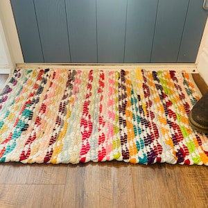 Indian Chindi Rug - Multicoloured Rainbow Recycled Cotton Sustainable ...