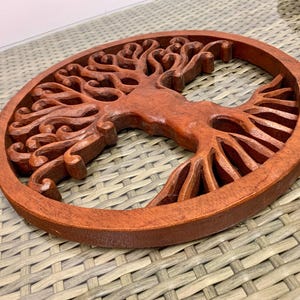 Tree of Life Wood Carving Plaque Wall Art Wooden Carved Circle Home ...