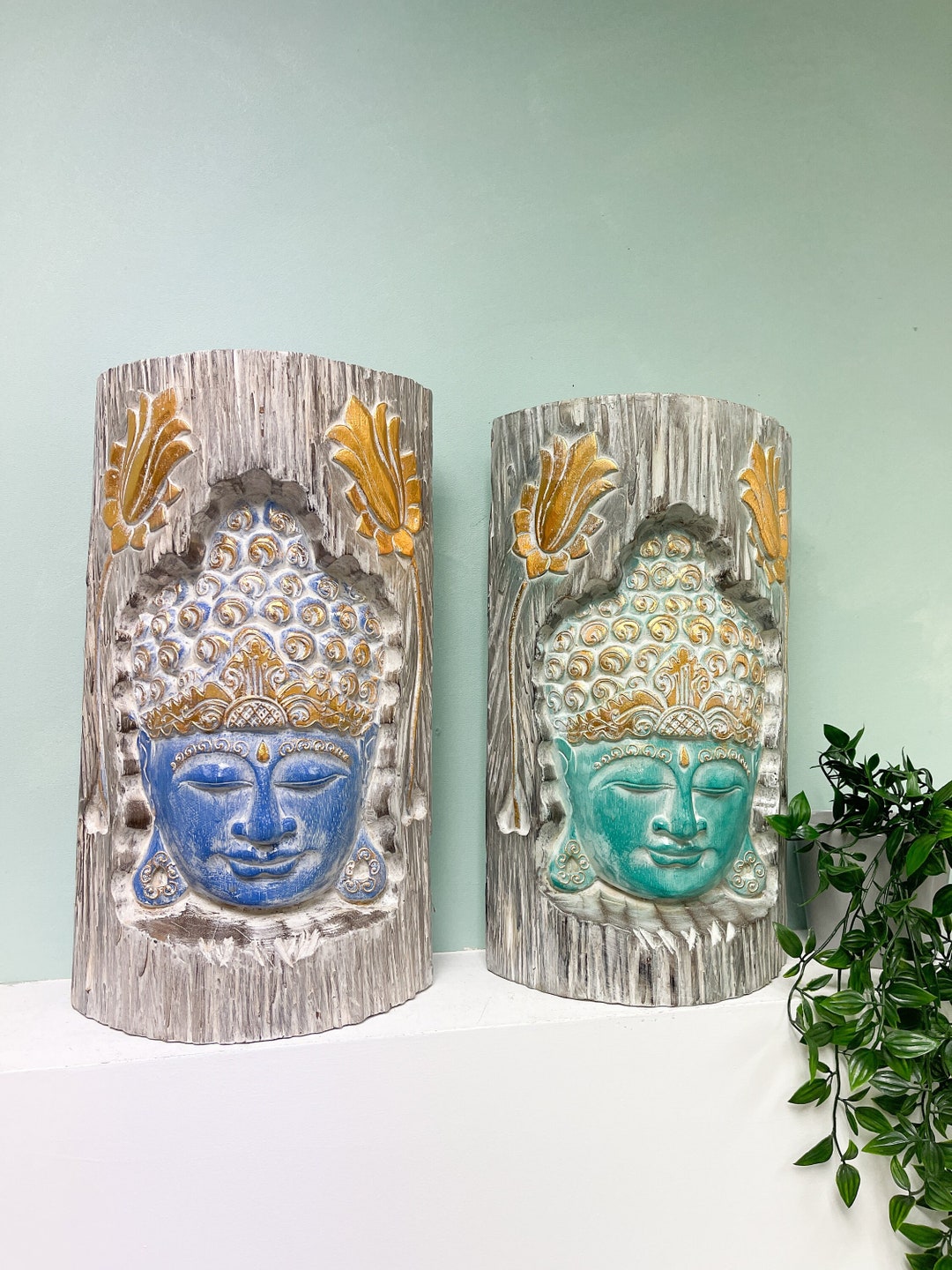 Wooden Buddha Statue in Log - Wood Hand Carved Decorative Ornament for ...