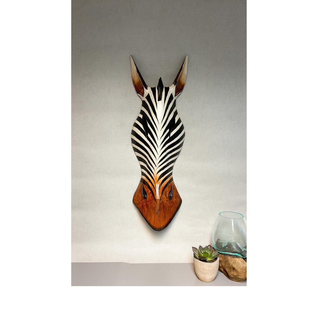 Zebra Mask Wooden Hand Carved Wall Hanging Art Fair Trade Hand Painted ...