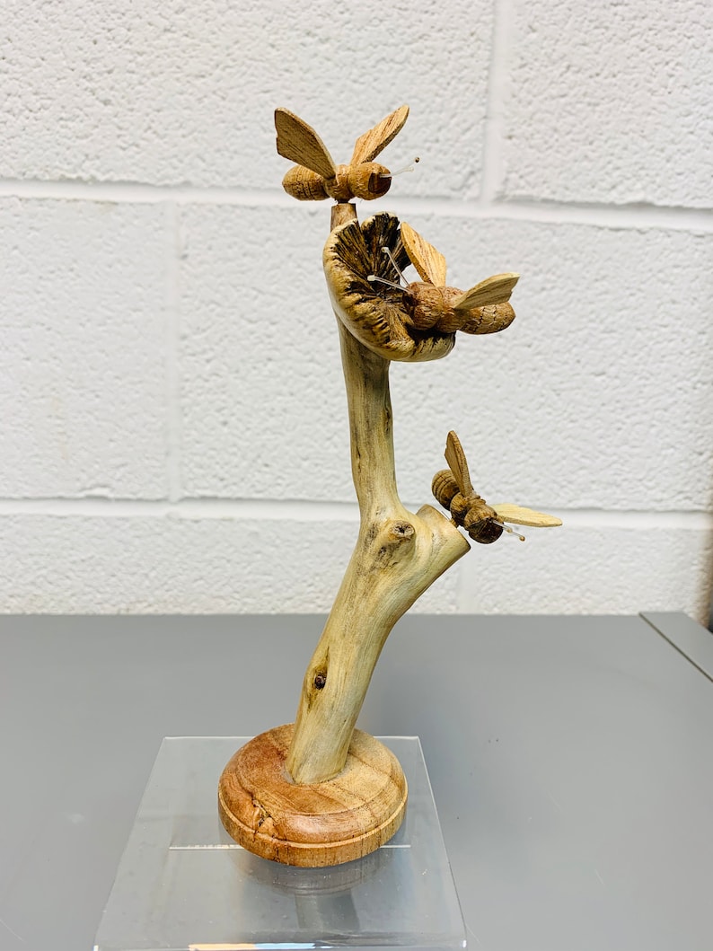 Parasite Bee Carving With Three Hand Carved Ornamental Bees | Etsy UK
