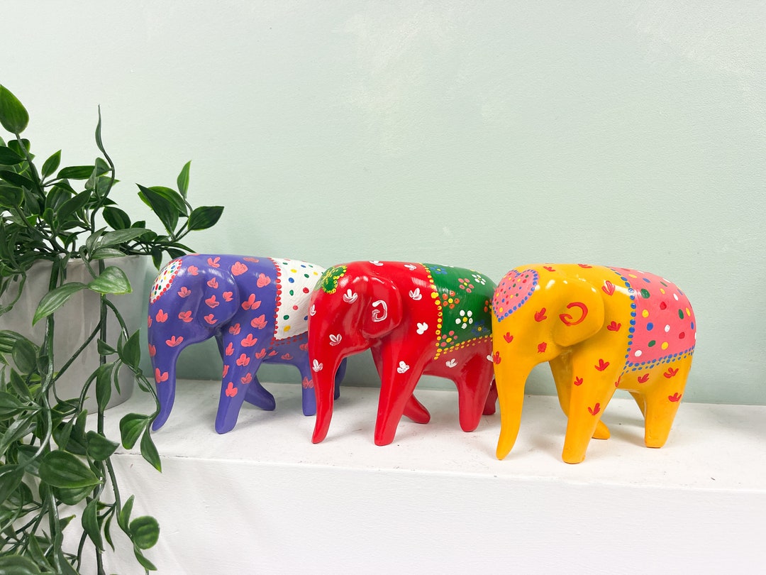 Flower Painted Elephant Ornaments Floral Statues Multicoloured ...
