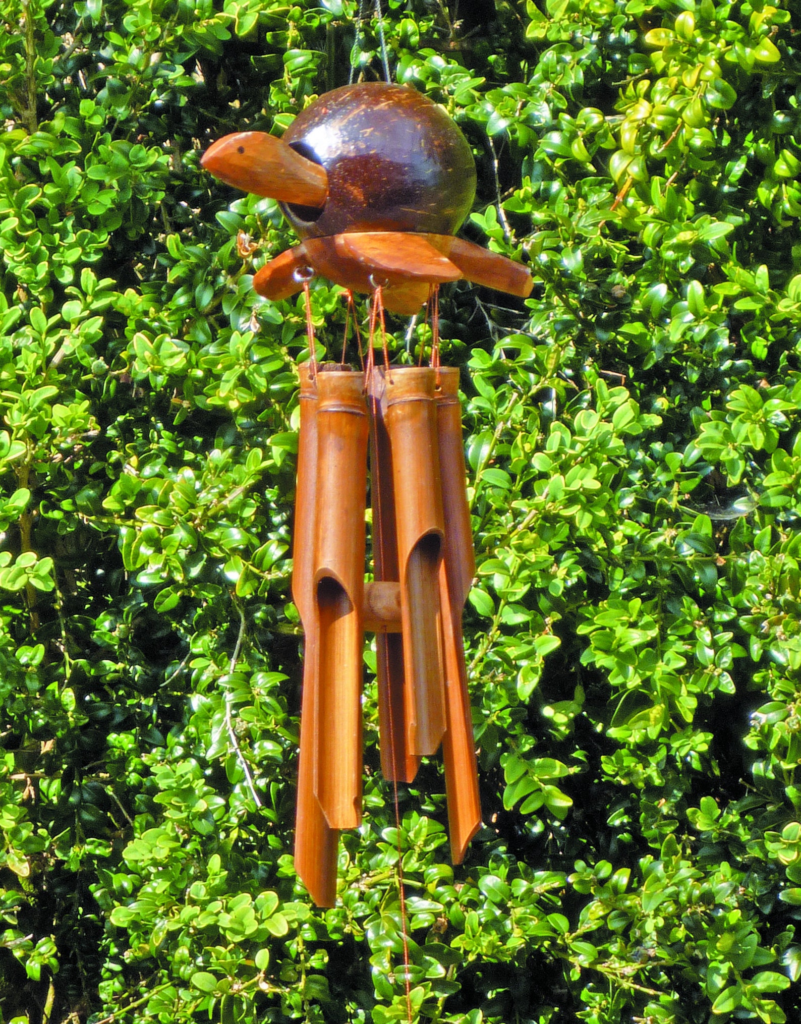 Turtle Bamboo Wind Chime Garden Ornament Natural Bamboo and Coconut ...