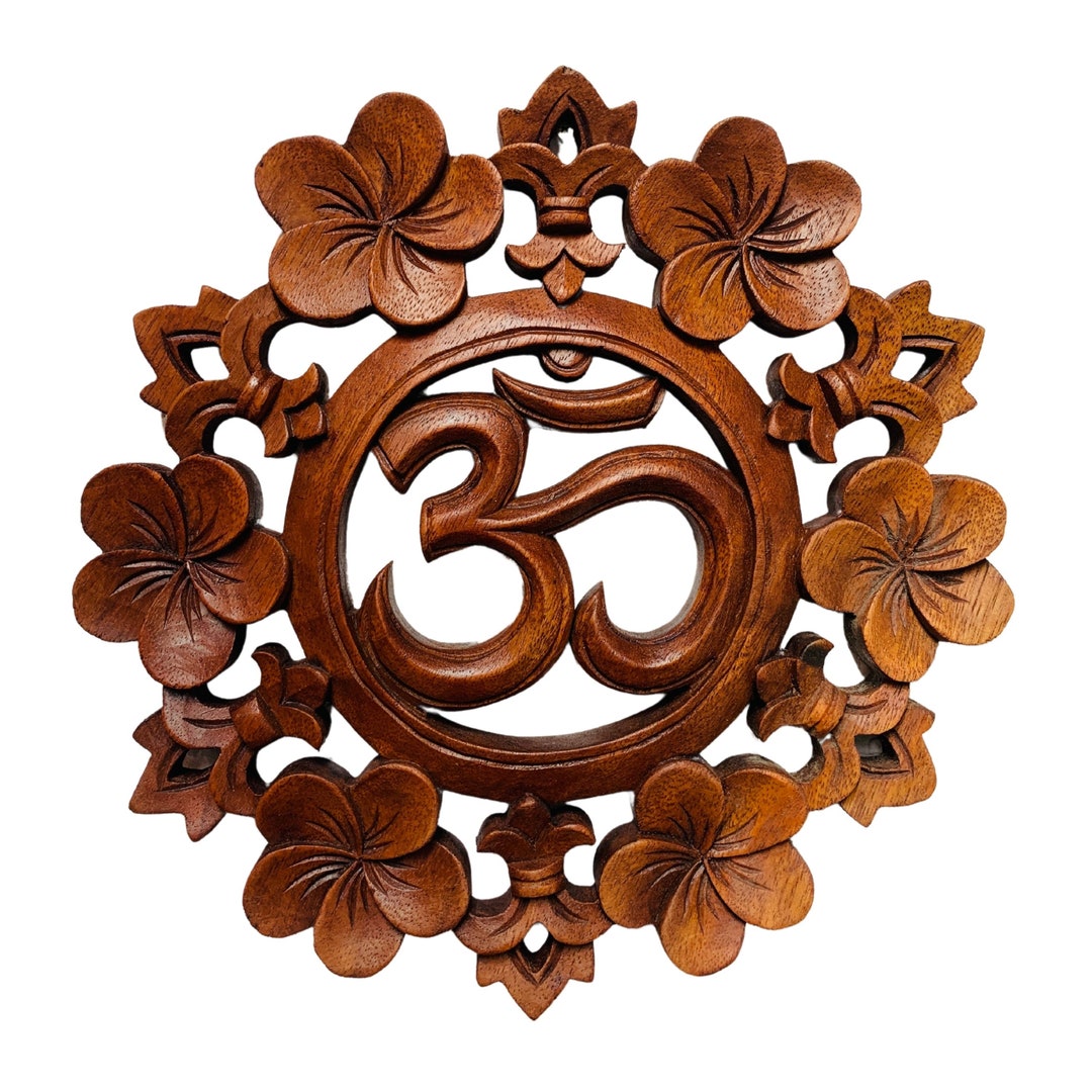 Om Symbol With Flowers Wood Carving Plaque - Etsy