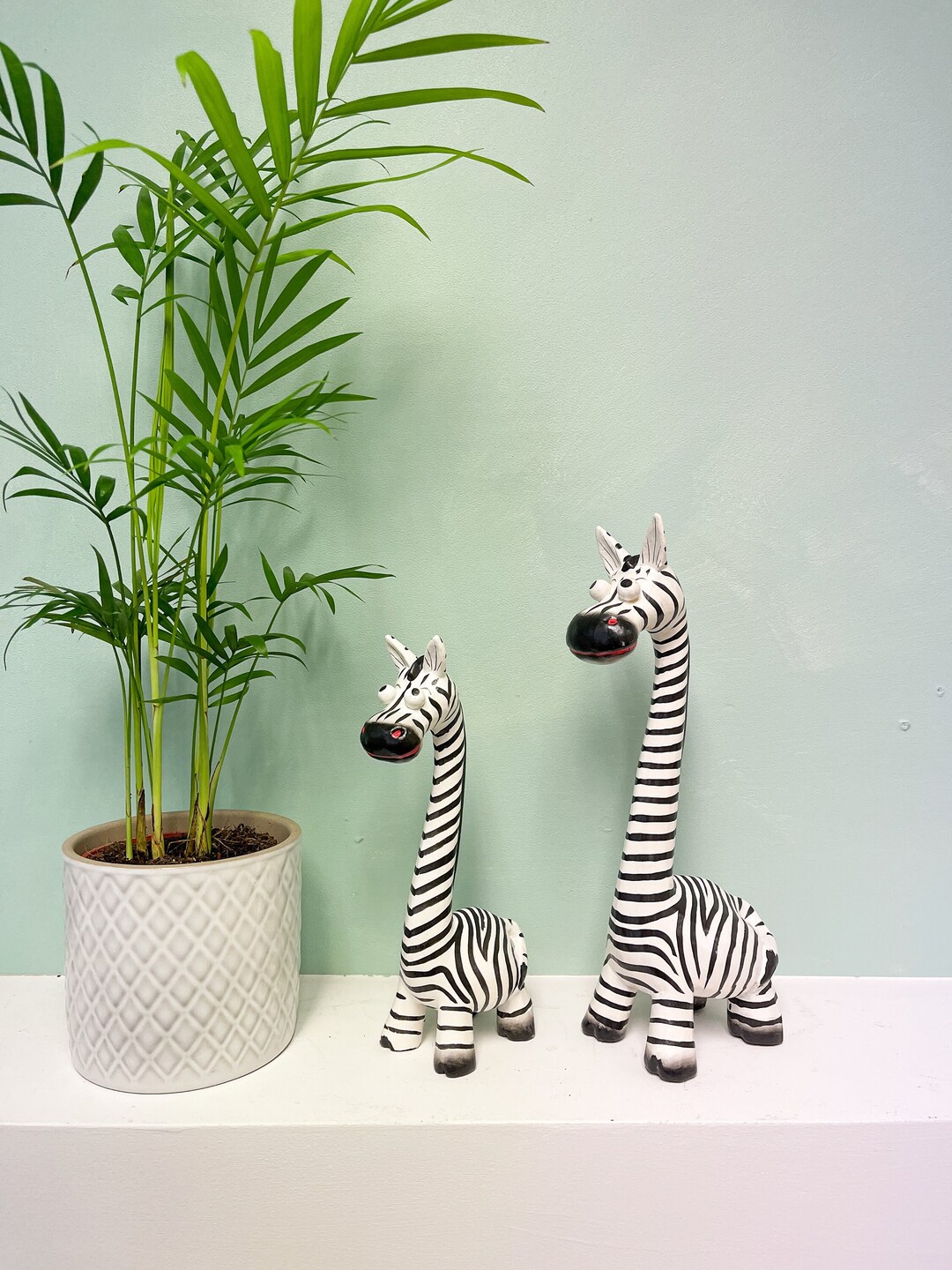 Wooden Zebra Statue - Black and White Wood Hand Carved Decorative ...