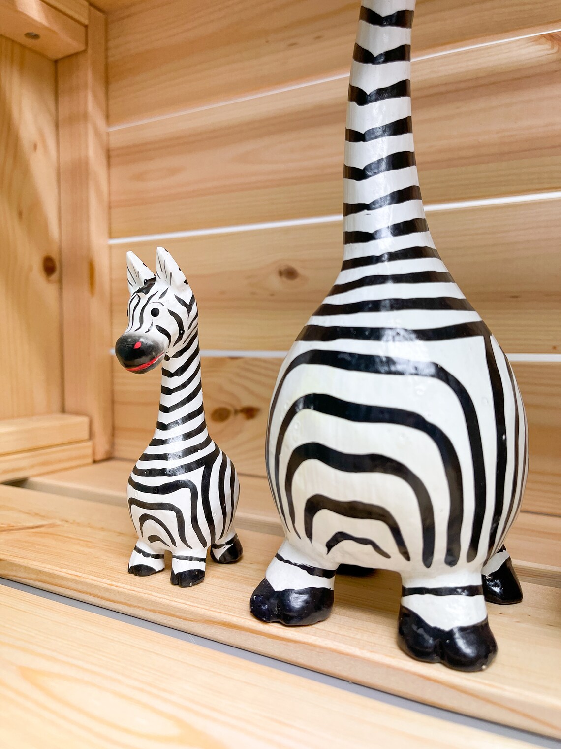 Wooden Zebra Statue Black and White Wood Hand Carved - Etsy