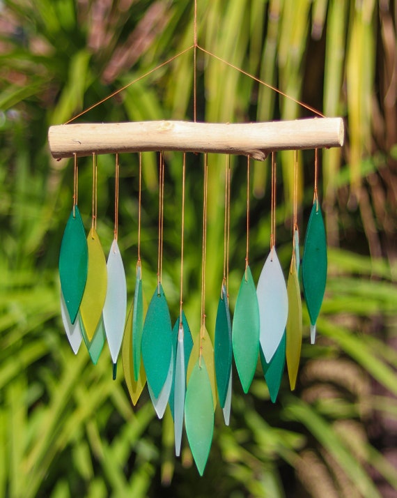 Glass Wind Chime Green Leaves Windchime Garden Art Home Decor - Etsy