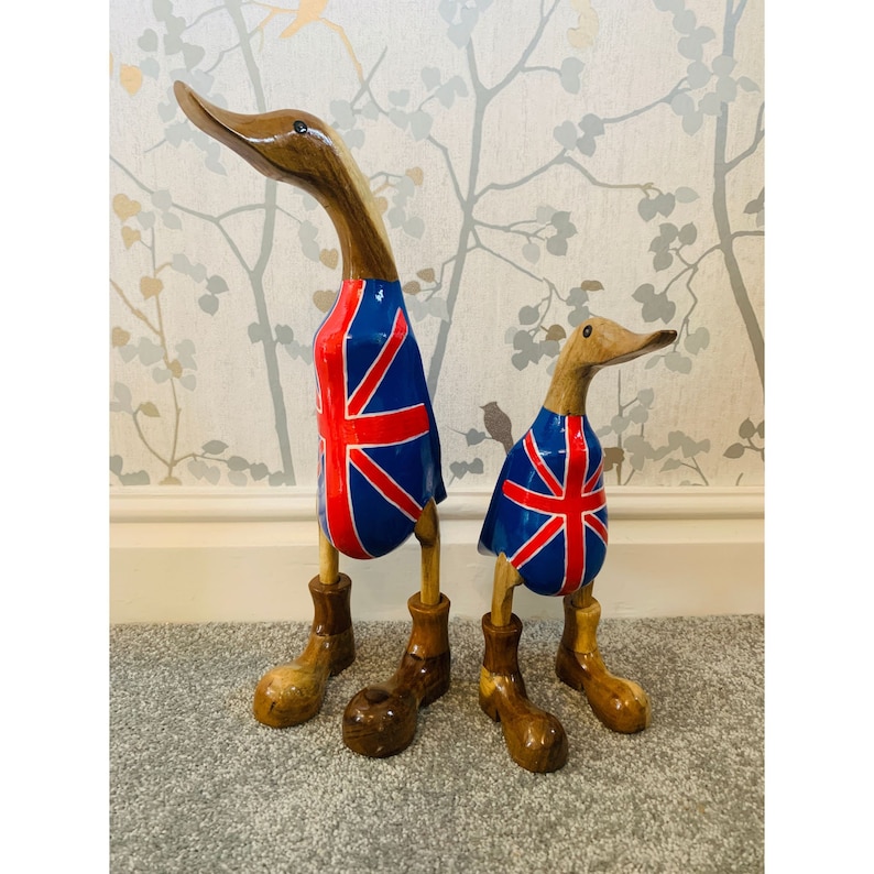 Hand Carved British Flag Duck Ornament With Welly Boots Fair Trade ...