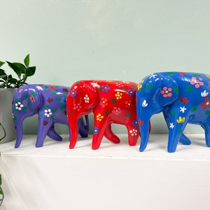Flower Painted Elephant Ornaments Floral Statues Multicoloured ...