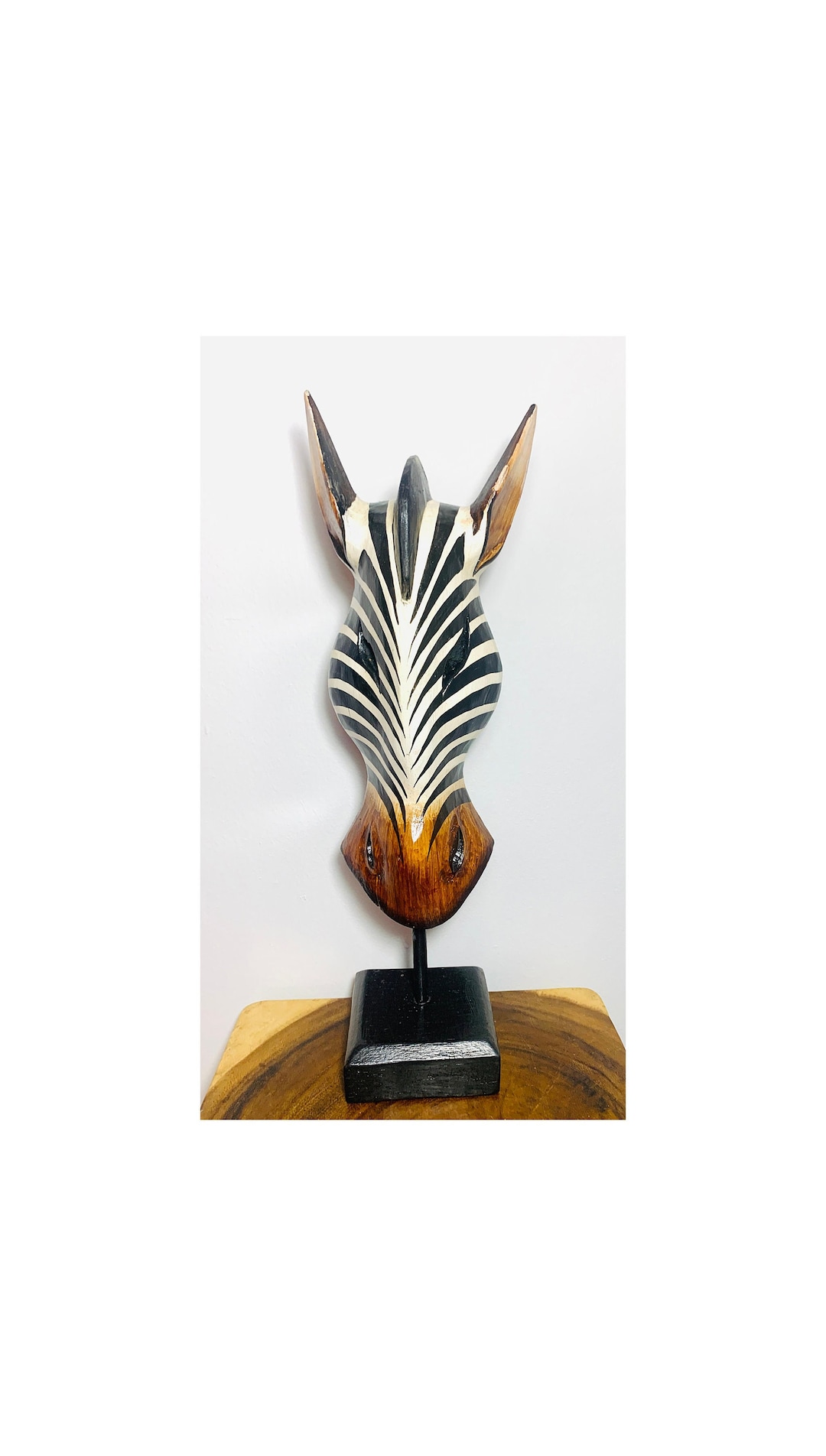 Zebra Mask Natural on Plinth Wooden Hand Carved Art Fair Trade Hand ...