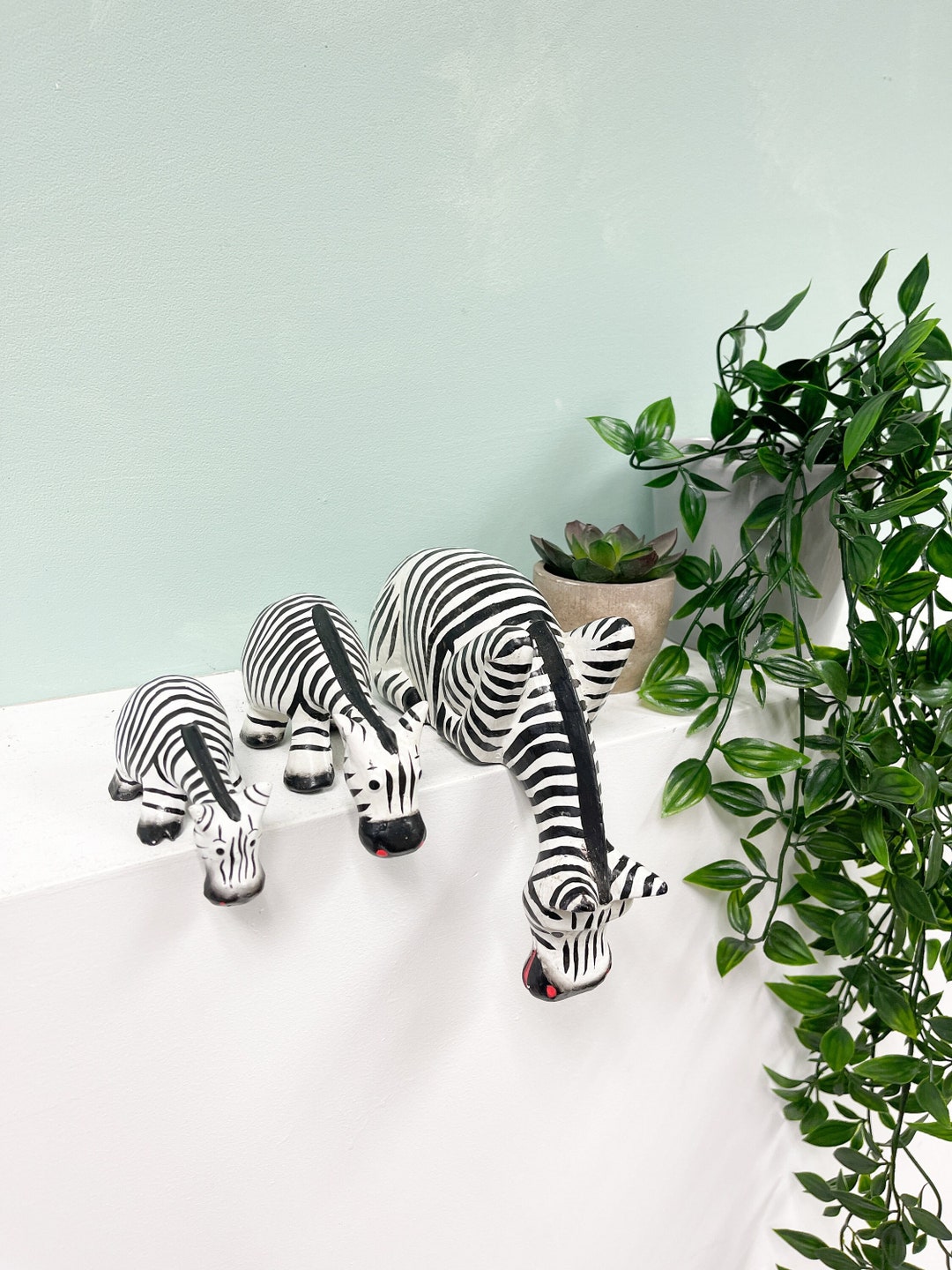 Shelf Zebra Statue - Black & White Wood - Hand Carved Decorative Animal ...