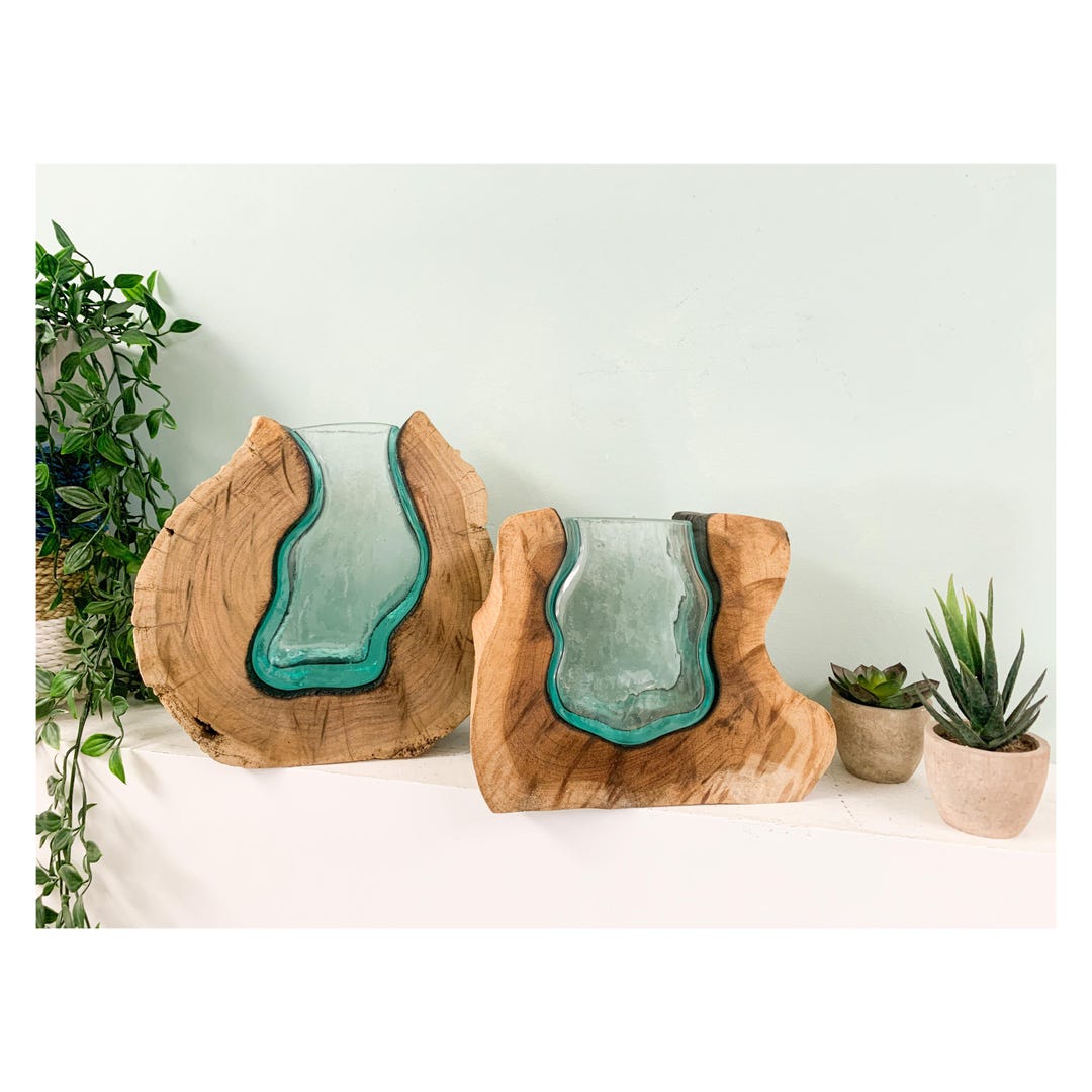 Melted Glass Vase in Wood Fair Trade Handmade Ornament Unique Eco ...