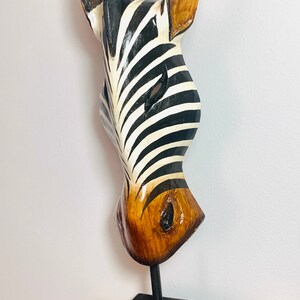 Zebra Mask Natural on Plinth Wooden Hand Carved Art Fair Trade Hand ...