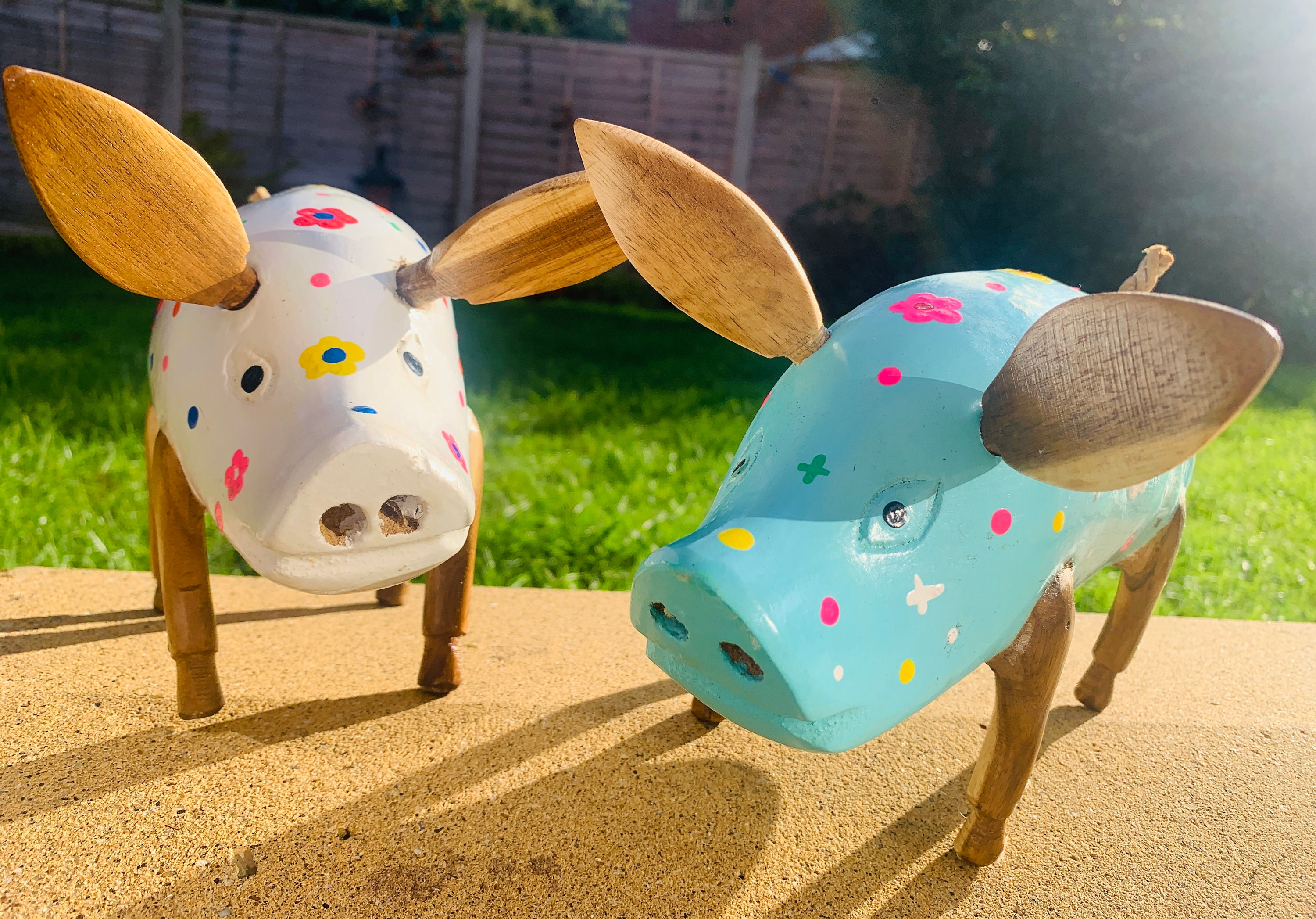 Wooden Coloured Pigs Hand Painted Pig Statues Bamboo Root - Etsy