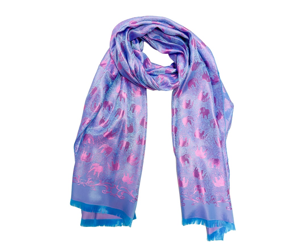 Blue & Purple Elephant Silk Scarf Shawl Wrap Festival Handmade in ...