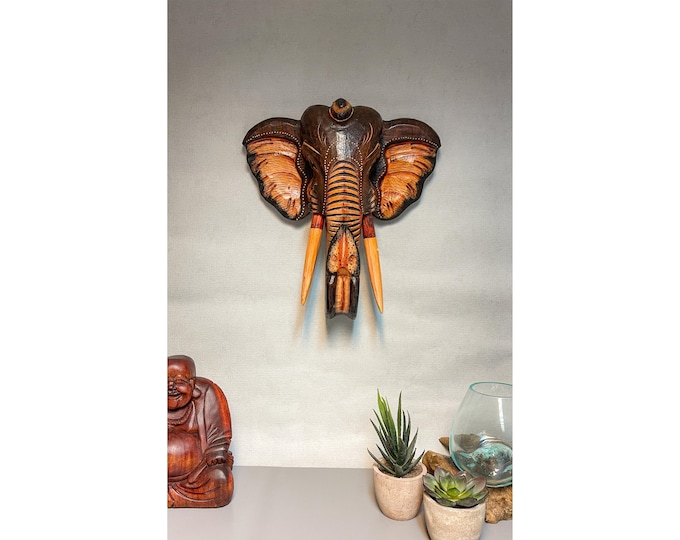 Elephant Wall Mask - Brown Hanging Wooden Hand Carved Art Fair Trade ...