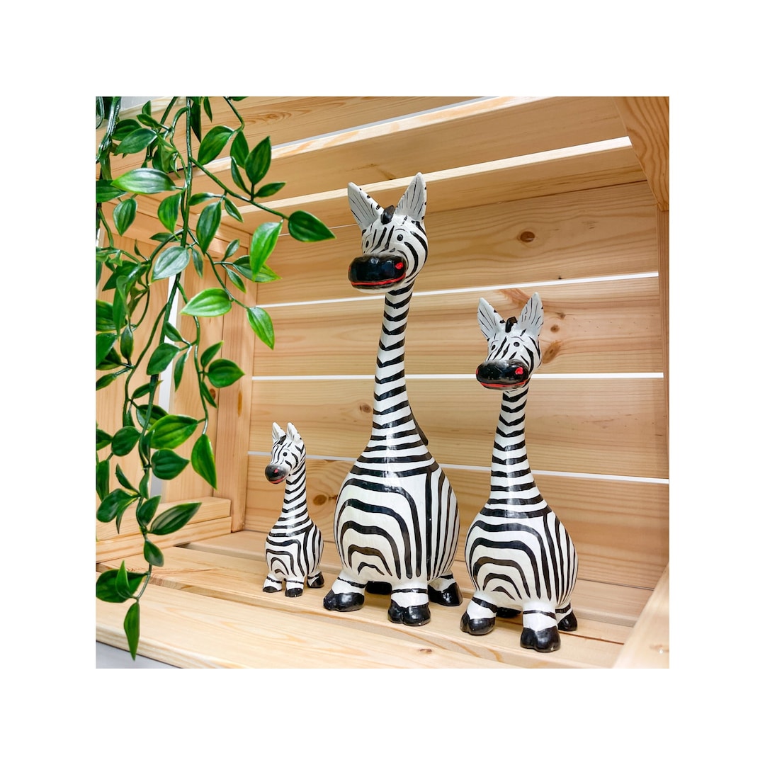 Wooden Zebra Statue - Black and White Wood Hand Carved Decorative ...