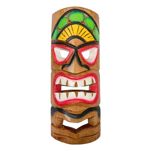 Tiki Mask Wall Hanging - Multicoloured - Hand Carved Albesia Wood ...